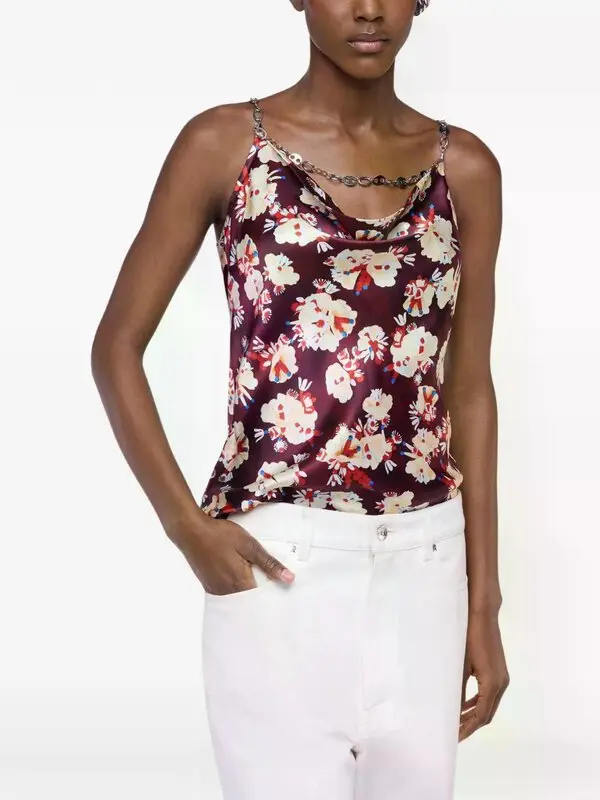 Rabanne Floral Patterned Silk Top - Red
