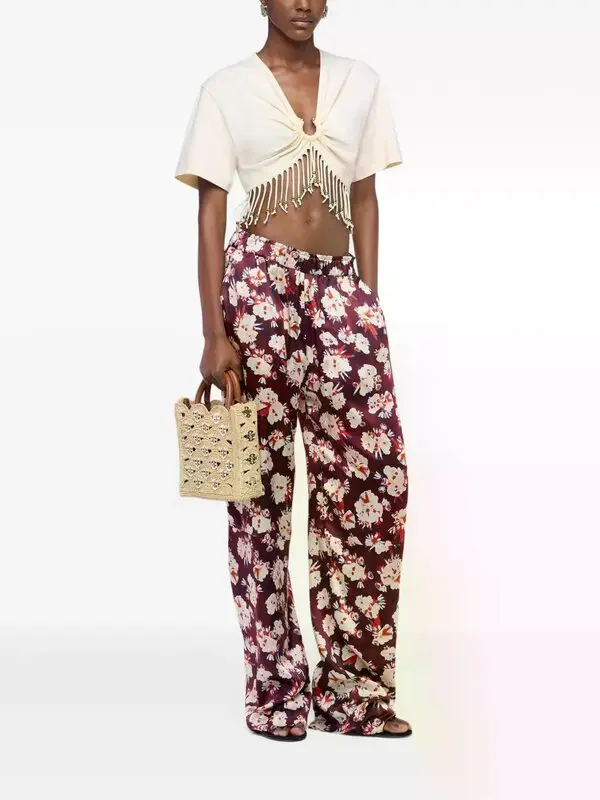 Rabanne Silk Floral Trousers - Red