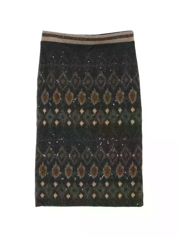 Brunello Cucinelli Textured Diamond-knit Skirt With Sequin Embellishment - Black