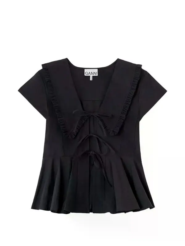 GANNI Ruffled Collar Peplum Blouse - Black