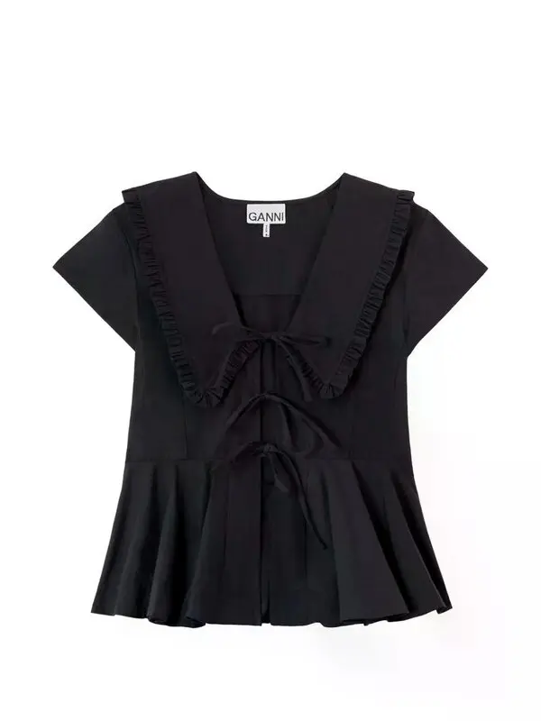 GANNI Ruffled Collar Peplum Top - Black