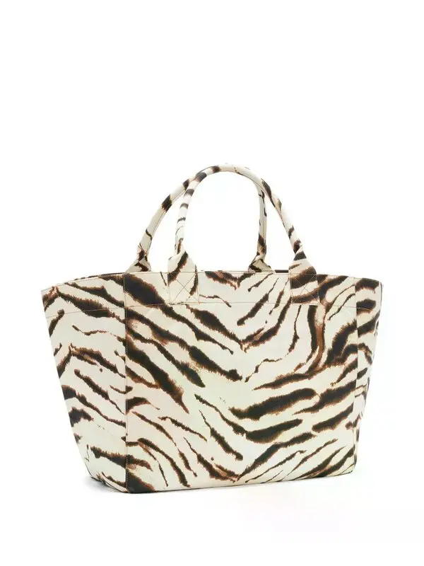 GANNI Zebra-print Logo-embroidered Tote Bag