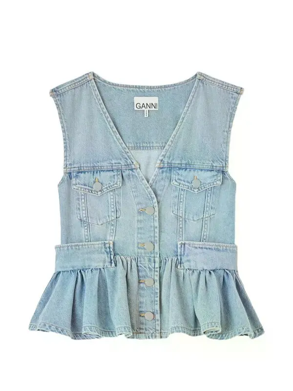 GANNI Peplum Denim Vest - Blue