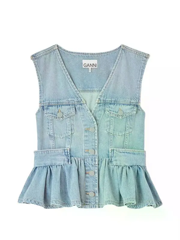 GANNI Peplum Denim Vest - Blue