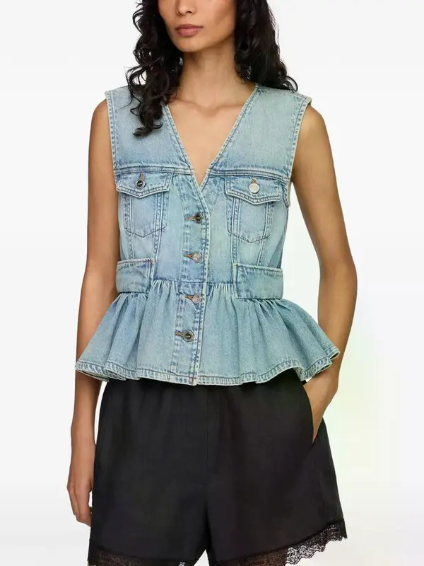 GANNI Peplum Denim Vest - Blue