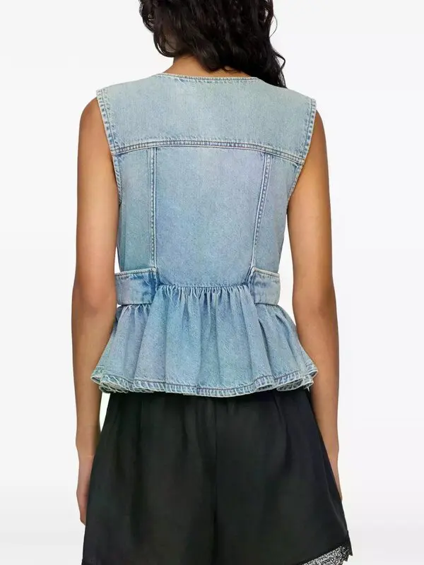 GANNI Peplum Denim Vest - Blue