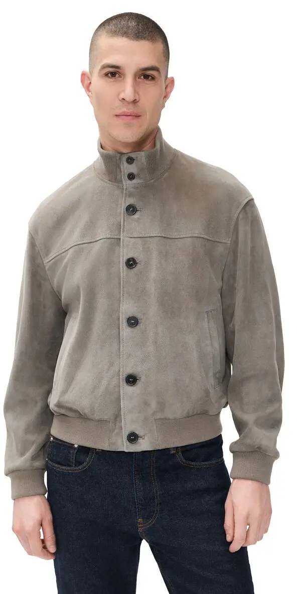 FRAME Rib Collar Suede Jacket - Smoky Green