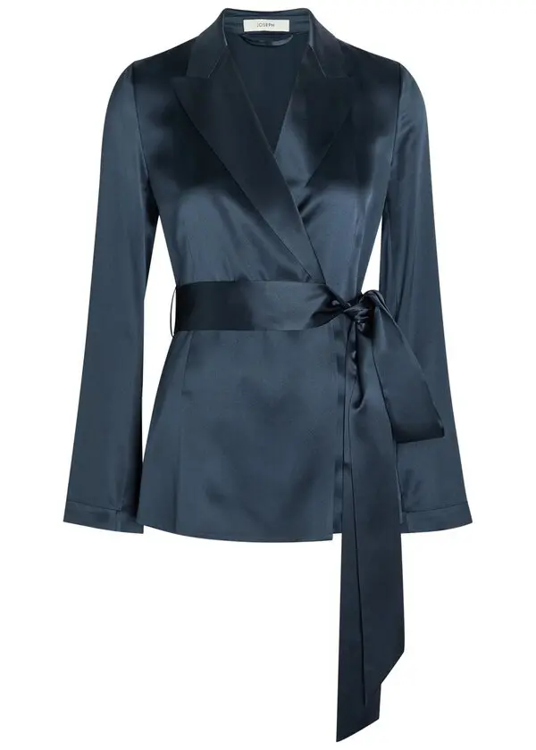 JOSEPH Archer Belted Wrap Silk Jacket - Indigo