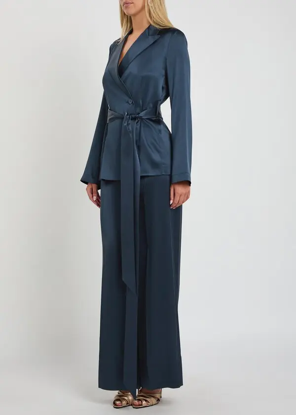 JOSEPH Archer Belted Wrap Silk Jacket - Indigo