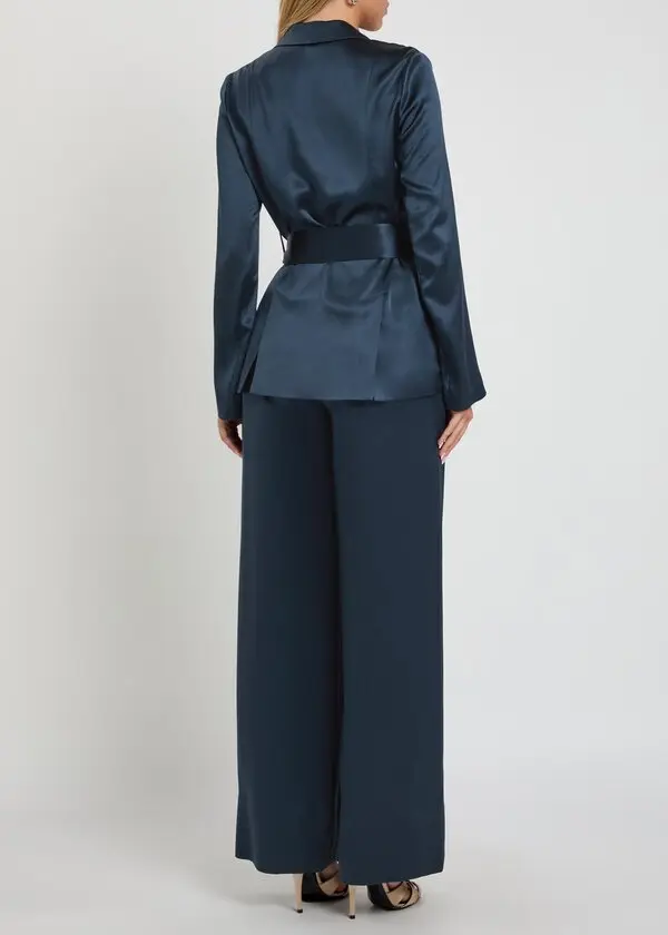 JOSEPH Archer Belted Wrap Silk Jacket - Indigo