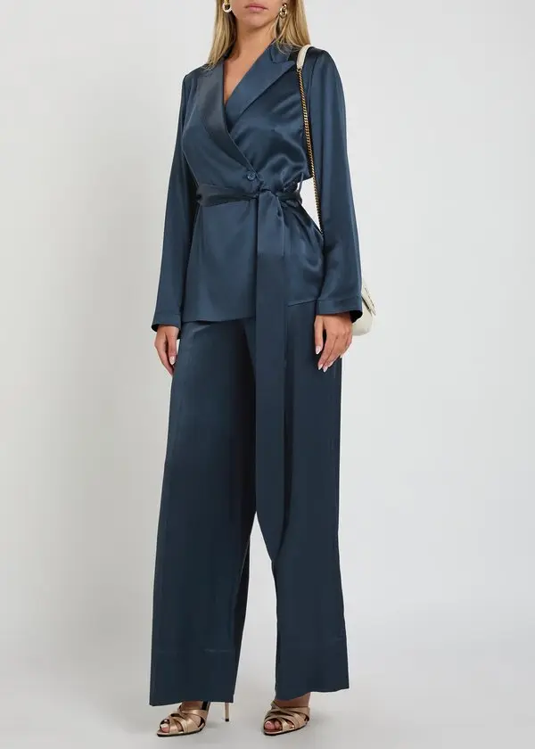 JOSEPH Archer Belted Wrap Silk Jacket - Indigo
