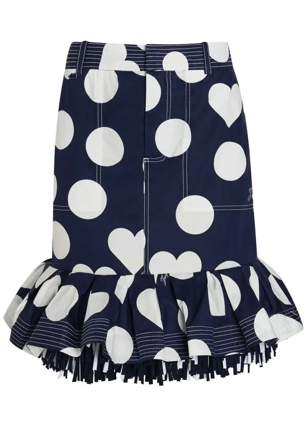 Jacquemus La Jupe Cabana Polka Dot Fringed Cotton Knee-length Skirt - Navy