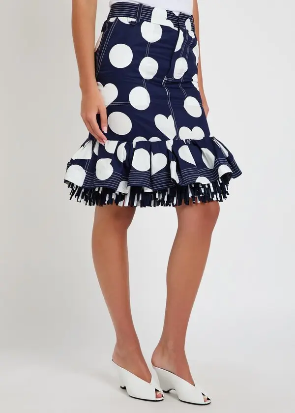 Jacquemus La Jupe Cabana Polka Dot Fringed Cotton Knee-length Skirt - Navy