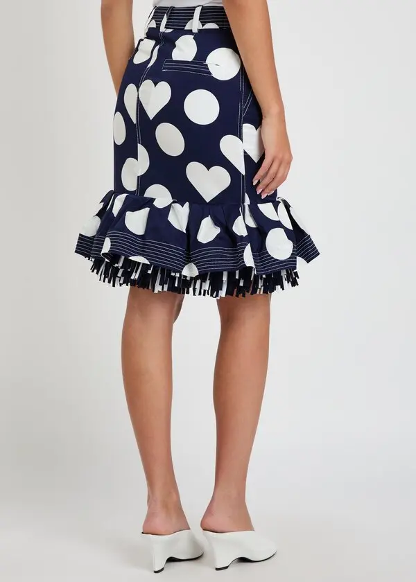 Jacquemus La Jupe Cabana Polka Dot Fringed Cotton Knee-length Skirt - Navy