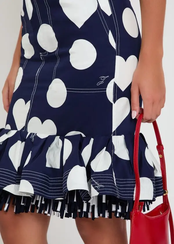 Jacquemus La Jupe Cabana Polka Dot Fringed Cotton Knee-length Skirt - Navy