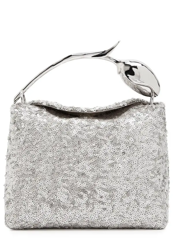 Erdem Sequin Embellished Top Handle Bag - Silver