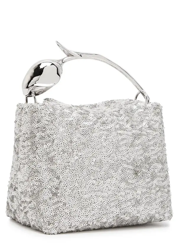 Erdem Sequin Embellished Top Handle Bag - Silver