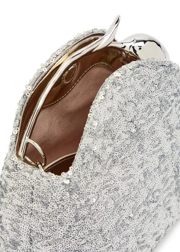 Erdem Sequin Embellished Top Handle Bag - Silver
