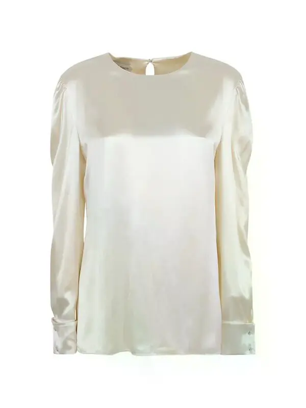 Alberta Ferretti Ivory Satin Puff Sleeve Blouse - Neutrals