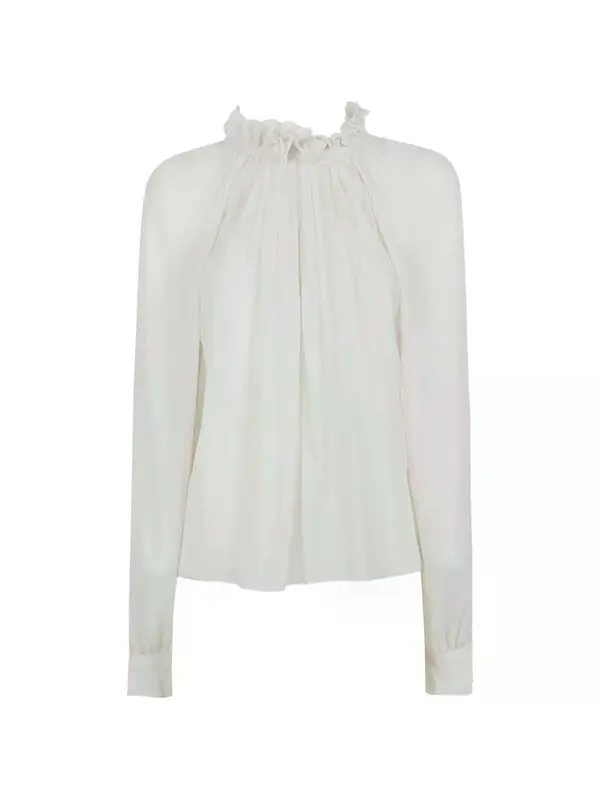 Alberta Ferretti Ivory Ruffled High Neck Pleated Blouse