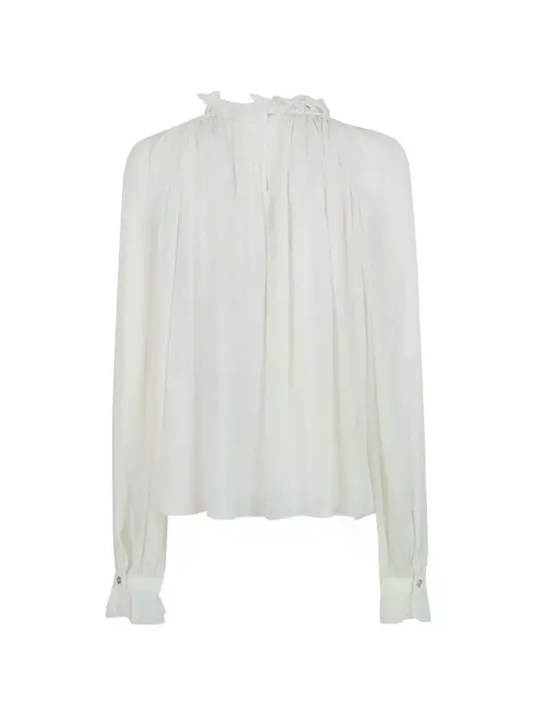 Alberta Ferretti Ivory Ruffled High Neck Pleated Blouse