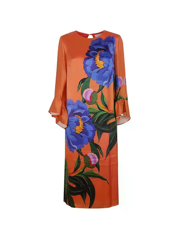 Borgo De Nor Celeste Floral-print Midi Dress - Orange