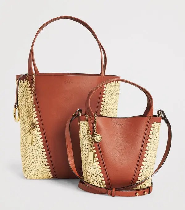Chloé Small Raffia-effect And Leather Spin Tote Bag - Brown