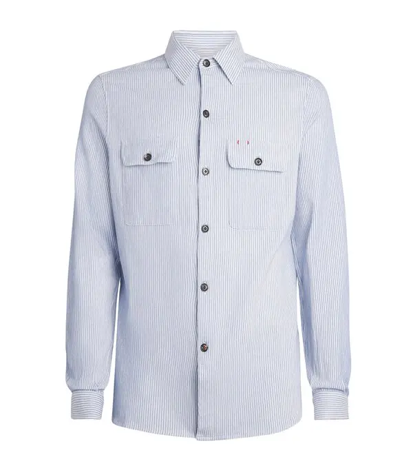 Isaia Cotton-linen Stripe Overshirt - White