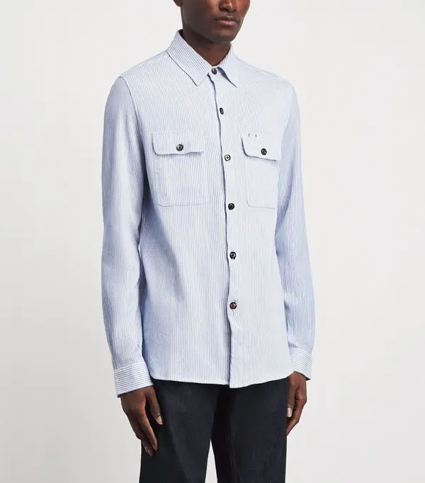 Isaia Cotton-linen Stripe Overshirt