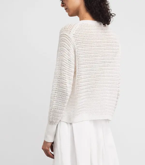 Lafayette 148 New York Cotton Open-knit Crewneck Sweater