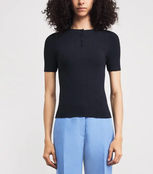 Lafayette 148 New York Rib-knit Henley Top