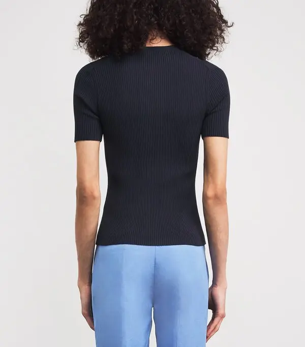 Lafayette 148 New York Rib-knit Henley Top