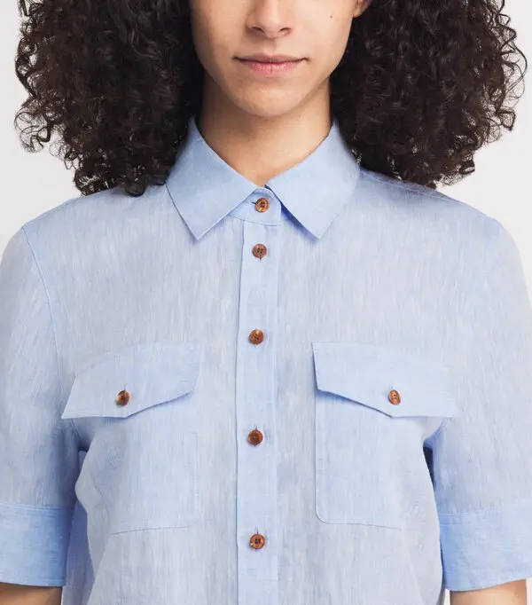 Lafayette 148 New York Linen Twin-pocket Shirt - Blue