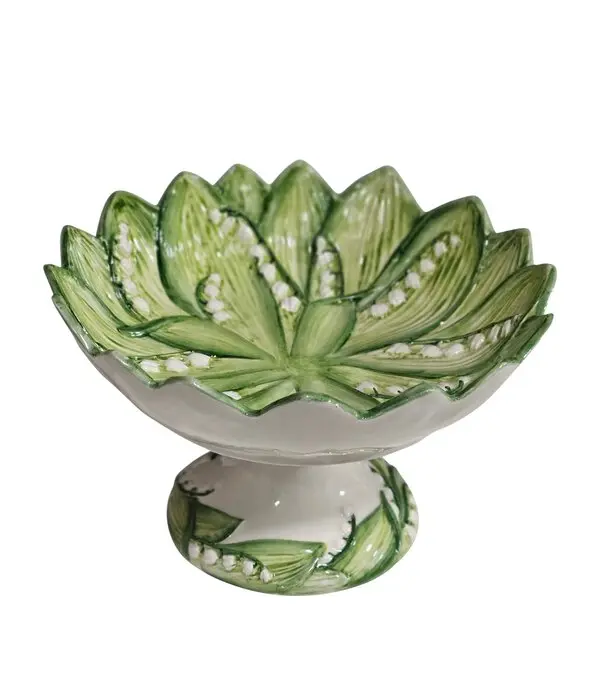 LES-OTTOMANS Ceramic Lily Of The Valley Cake Stand - Green