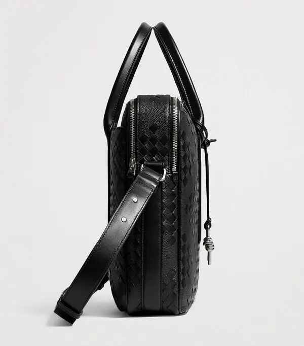 Bottega Veneta Intrecciato Leather Getaway Briefcase - Grey