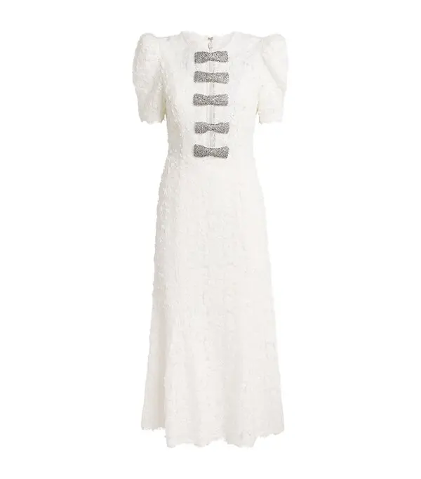 Rebecca Vallance Dillon Midi Dress With Diamante Bows - Ivory