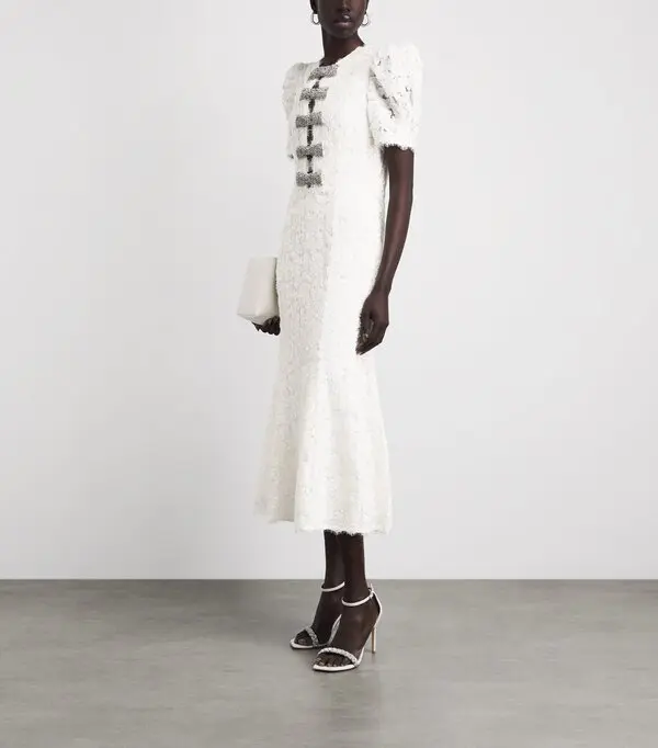 Rebecca Vallance Dillon Midi Dress With Diamante Bows - Ivory