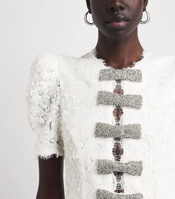 Rebecca Vallance Dillon Midi Dress With Diamante Bows - Ivory