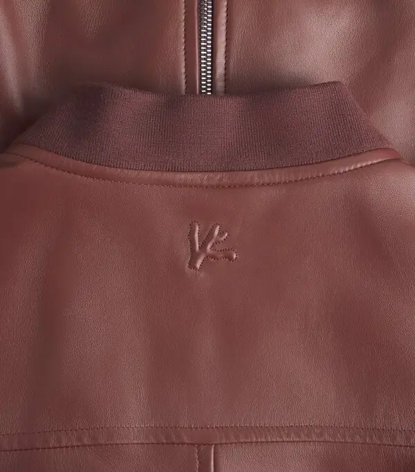 Isaia Lambskin Leather Bomber Jacket With Ribbed Edges