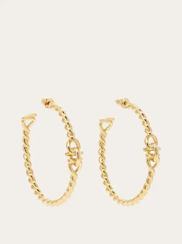 FERRAGAMO Twisted Gancini Hoop Earrings - Gold