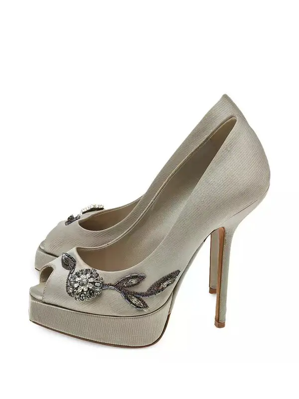 Dior Embellished Peep-toe Platform Pumps - Grey