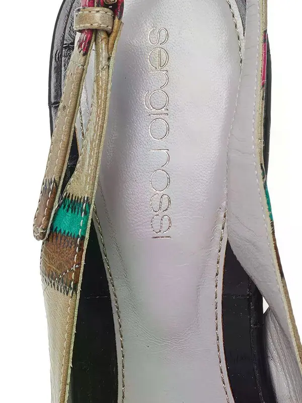 SERGIO ROSSI Beige Multicolour Stitch Platform Wedge Sandals