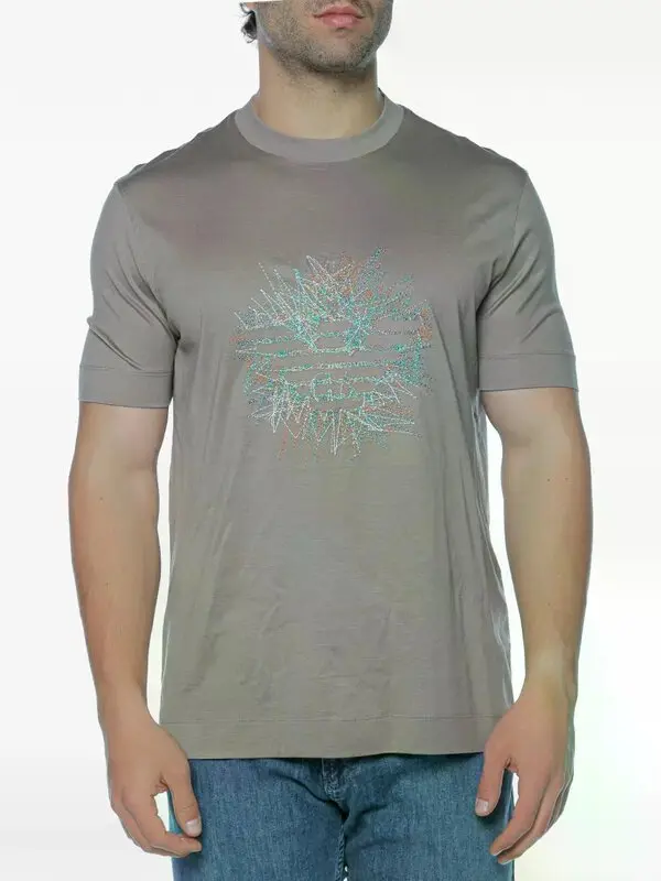 Emporio Armani Logo-embroidered T-shirt - Neutrals