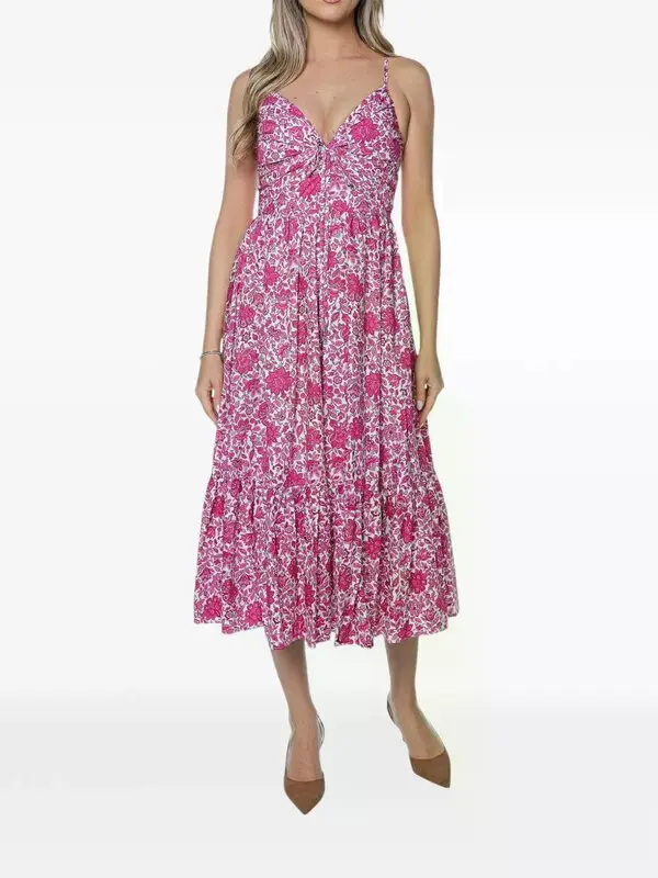 Michael Kors Floral Print Tiered Midi Dress - Pink