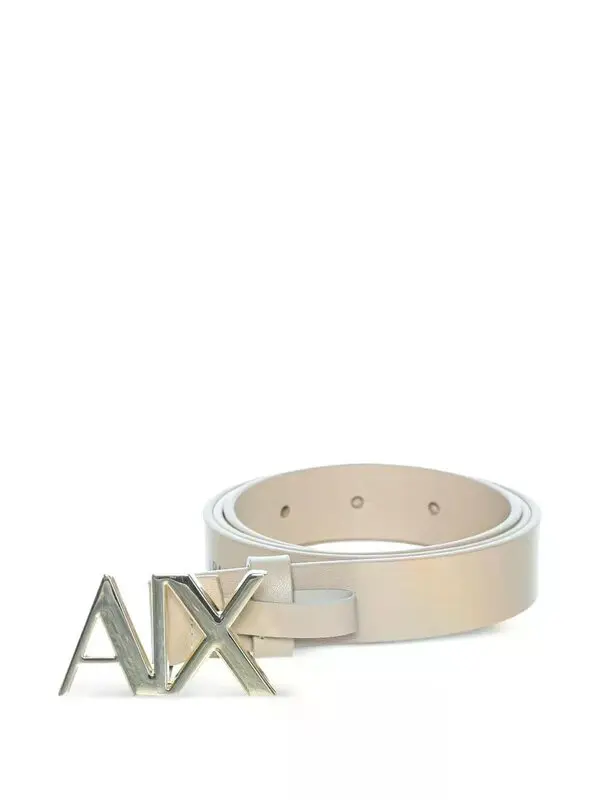 Armani Exchange Logo Plaque Leather Belt - Neutrals