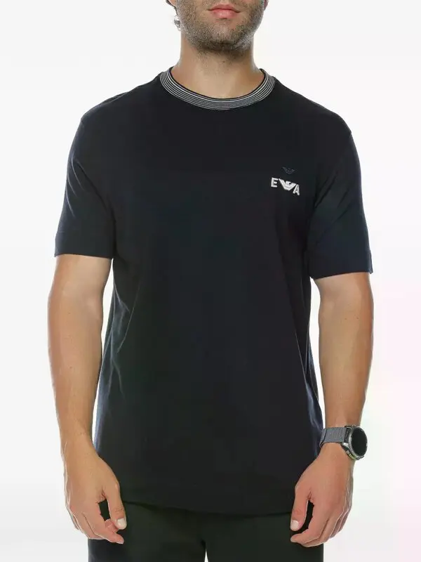 Emporio Armani Logo-embroidered Striped-trim T-shirt - Blue