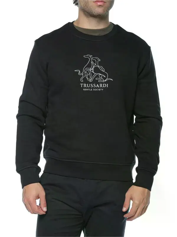 TRUSSARDI Embroidered Crew Neck Sweater - Black