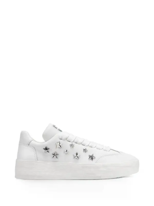Dkny Glynda Star-studded Lace-up Sneakers - White