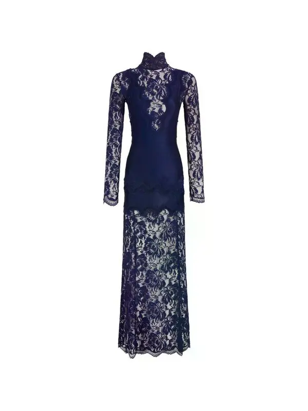 Rabanne Long-sleeved Lace Maxi Dress - Blue