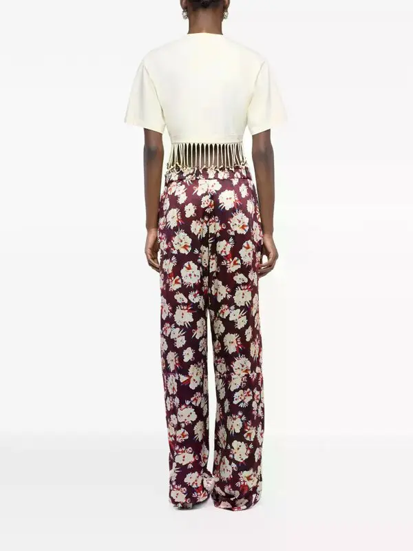 Rabanne Silk Floral Pattern Trousers - Red